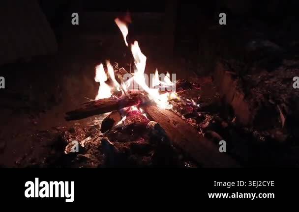 Burning Bonfire in Camping, fireplace in nature, burning branches with ...