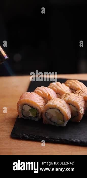 The chef is preparing dish in the kitchen. Japanese cuisine Stock Video ...