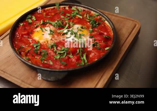 A professional chef prepares delicious fresh breakfast dishes in a ...