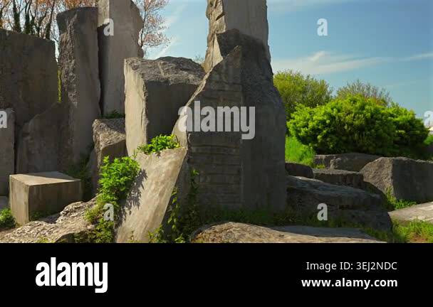 Close view of stone sculpture in LAAC museum garden in Dunkirk France ...