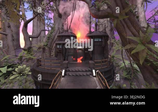 3D rendering of the spaceship landing pad in the forest Stock Video ...