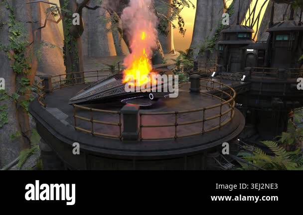 3D rendering of the spaceship landing pad in the forest Stock Video ...