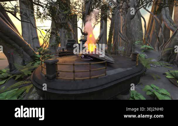 3D rendering of the spaceship landing pad in the forest Stock Video ...