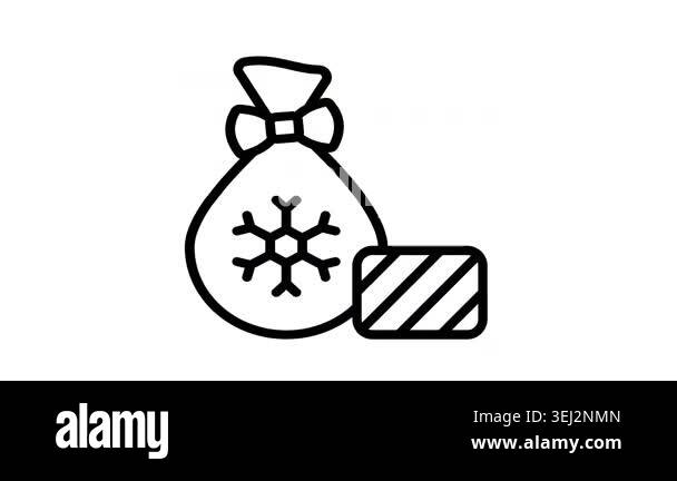 Here is a latest outline style icon animation of santa sack with a box ...