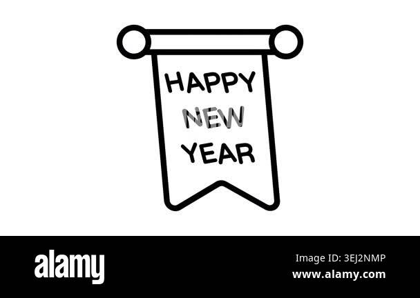 Creatively designed outline style icon animation of hanging new year ...
