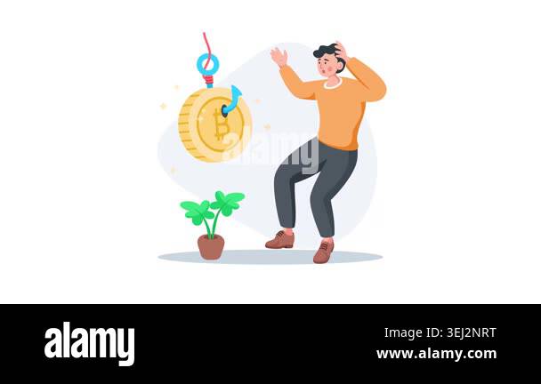 Premium flat style animated illustration of bitcoin phishing ...