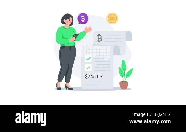 An editable flat animated illustration of a bitcoin transaction ...