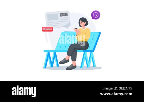 Girl using phone to update social media status online, concept flat ...