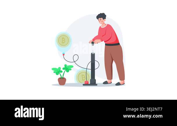 A trendy flat animated illustration illustrating cryptocurrency market ...