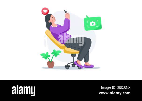 Well designed flat animated illustration of woman taking selfie, ready ...