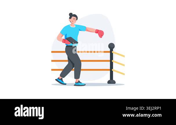 Flat animated illustration of man punching the smartphone, digital ...