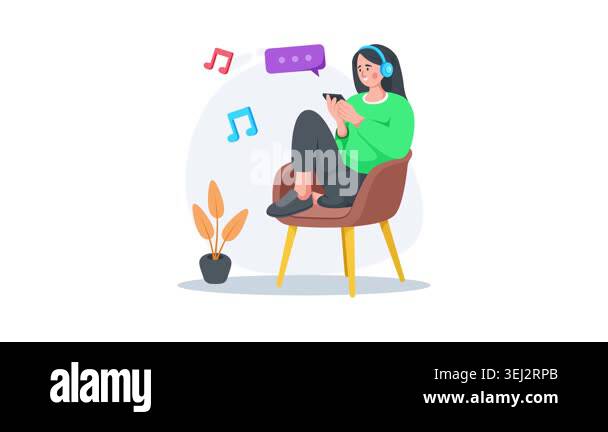 Flat animated illustration of a woman using mobile phone, mobile ...