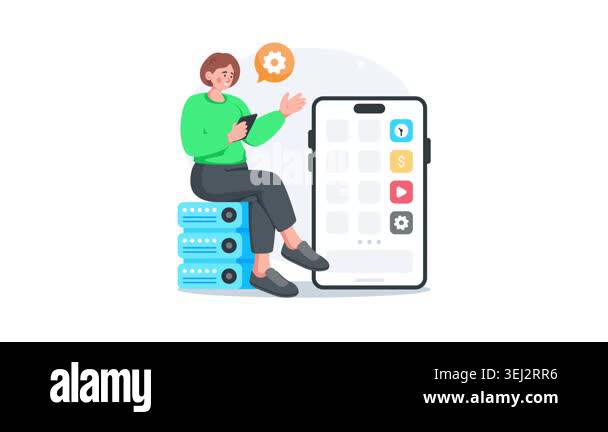 Trendy flat animated illustration of mobile app interface and software ...