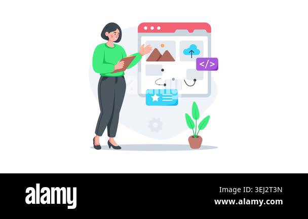 Professional woman demonstrating web design strategy on a digital ...