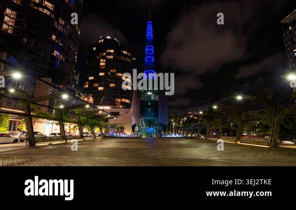 Night timelapse clip of the Bell tower in Perth in Australia. The bell ...