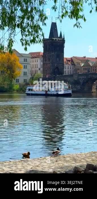 Prague, Czechia, May 5, 2026: People enjoy boat rides along the Vltava ...