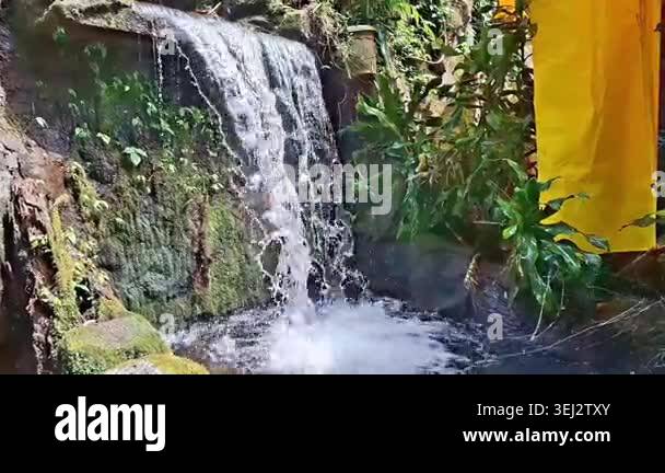 Scenic mini waterfall with sound of flowing fresh water in broad ...