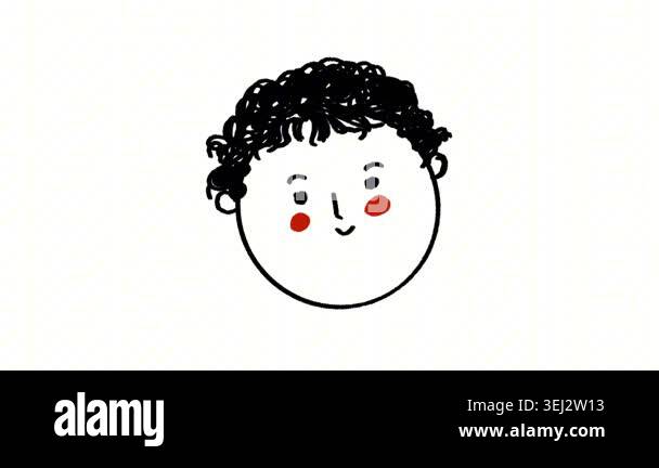 curly hair boys kids Doodle Sketch Illustration with Playful Hand Drawn ...