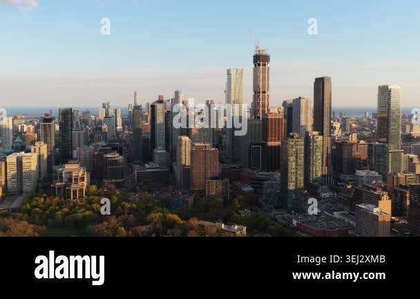 Scenic urban panorama with downtown Toronto skyscrapers with Lake ...