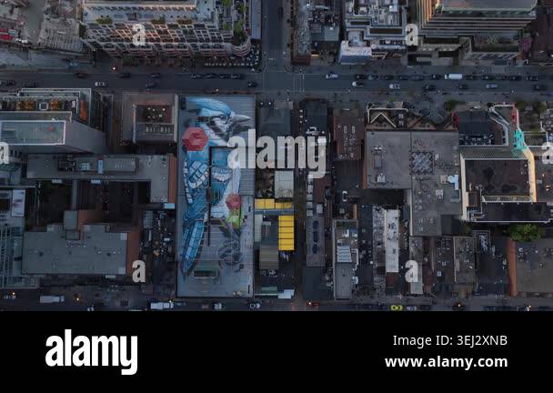 Birds eye urban landscape of Toronto showcasing street art, high rise ...