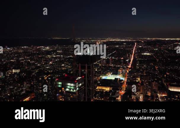 Nighttime Toronto cityscape showing illuminated skyscraper under ...