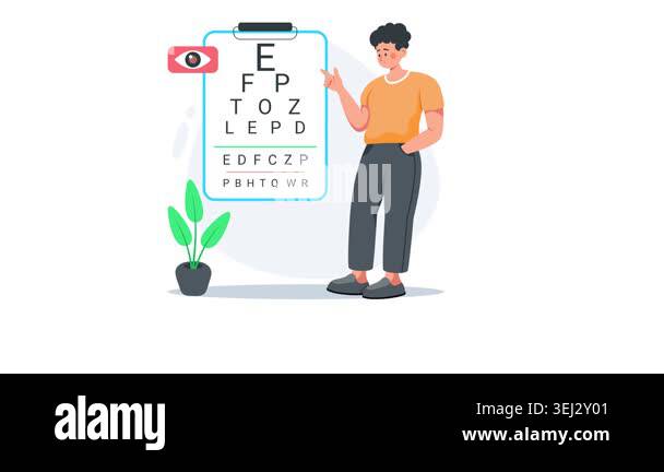 animated illustration of optometrist conducting eye test with eye chart ...