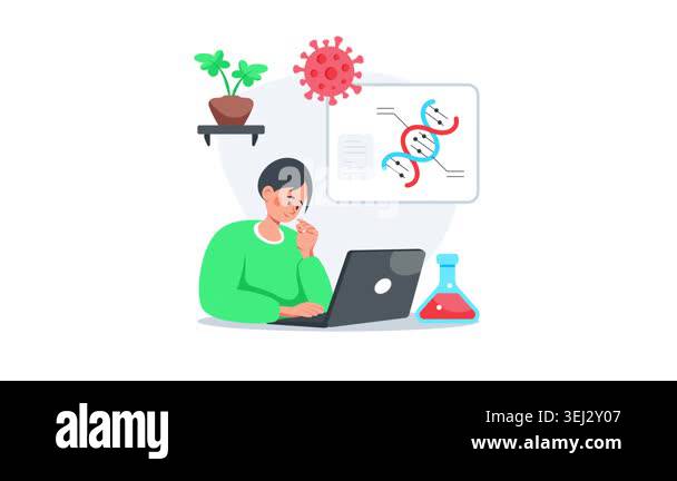 Flat style Illustration of scientist analyzing DNA sample in medical ...