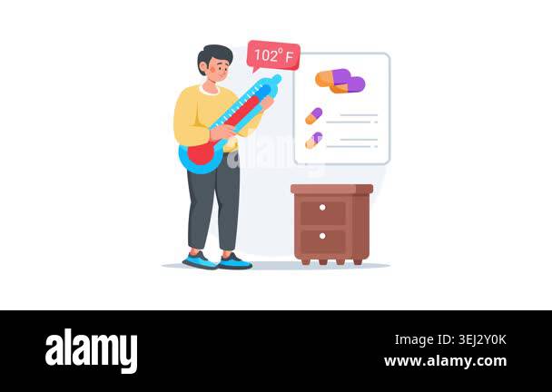 A man holding thermometer with high temperature for fever diagnosis ...