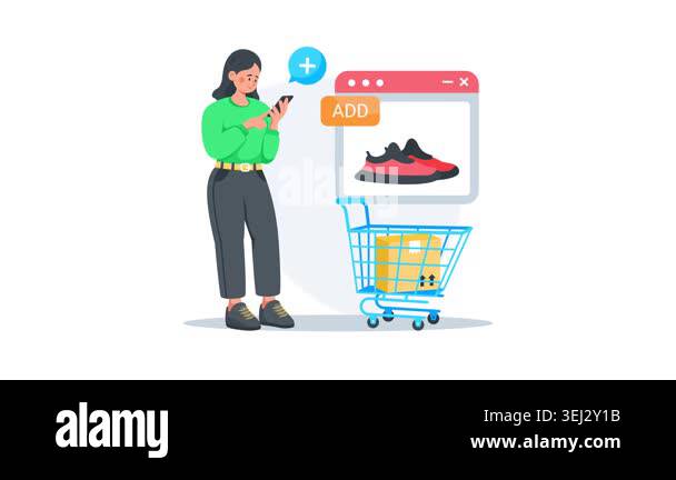 A woman doing online shopping, ecommerce concept vector Stock Video ...