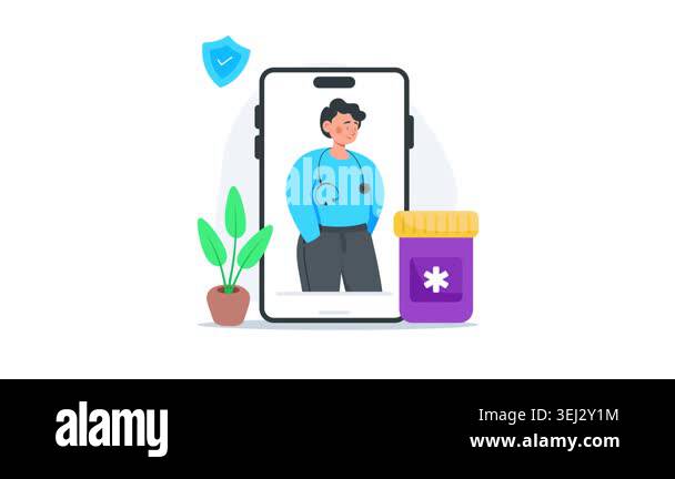 animated illustration of online doctor consultation, mobile app ...