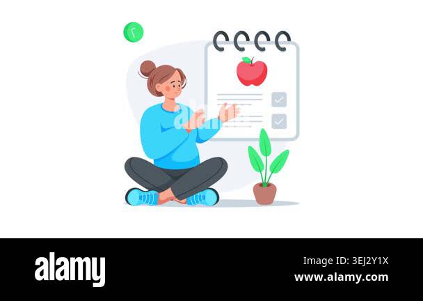 Illustration of woman planning a healthy diet with nutrition checklist ...