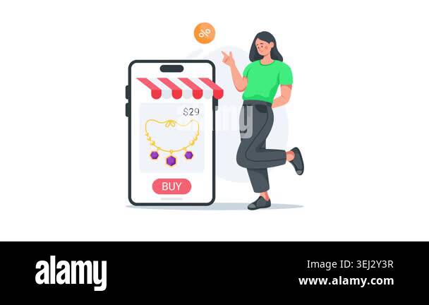 Here is a modern flat animated illustration of online mobile shop ...