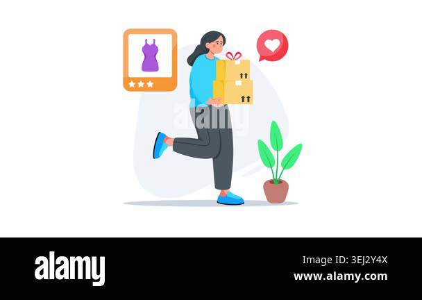 Happy customer receiving online shopping parcels, ready to use flat ...