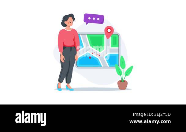 animated illustration of woman tracking order on online map, concept ...