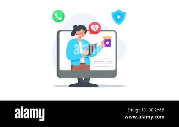animated illustration of online doctor consultation, mobile app ...