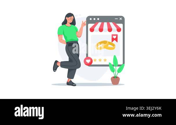 Here is a modern flat animated illustration of online jewelry shop ...