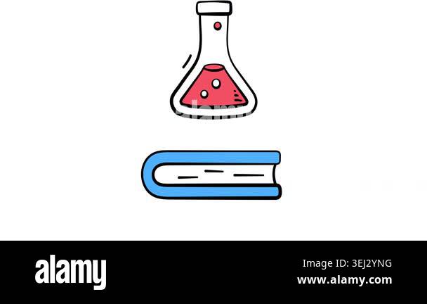 Laboratory beaker on book denoting concept animated icon of chemistry ...