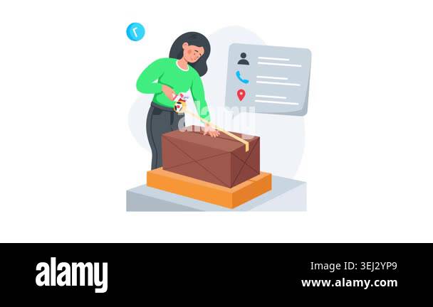Woman packing a parcel box for online delivery order, concept flat ...