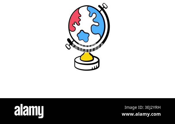 World geography and global education, trendy hand drawn animated icon ...