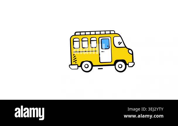 Hand drawn animated icon of school bus, student transport and daily ...