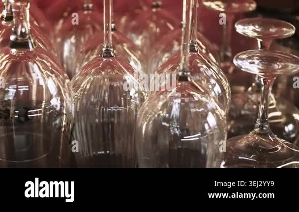 Clean glass. Transparent barware. Dry empty cocktail crystal wineglass ...