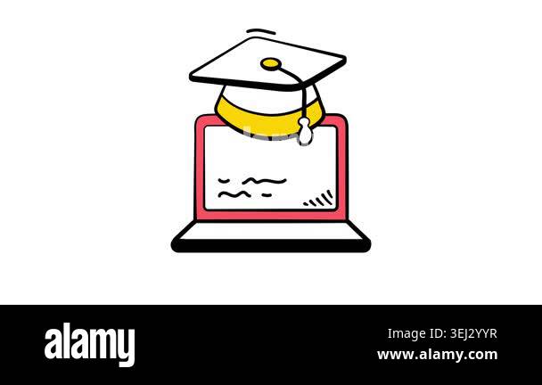 Graduation cap on laptop denoting elearning, digital classes and ...