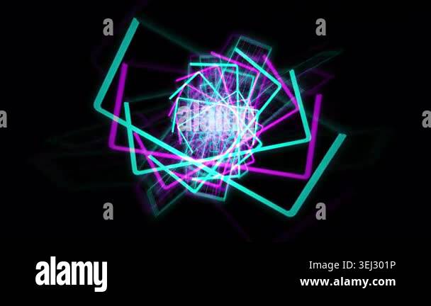 Glowing neon geometric tunnel with cyberpunk spiral, Futuristic ...