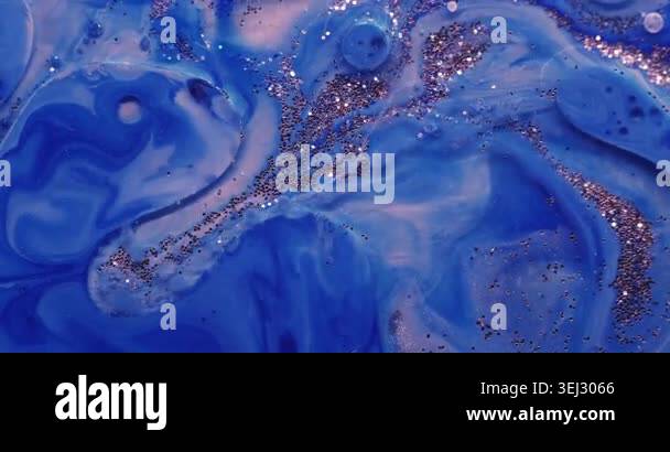 Liquid glitter flow. Shimmering art. Defocused blue color sequin bright ...