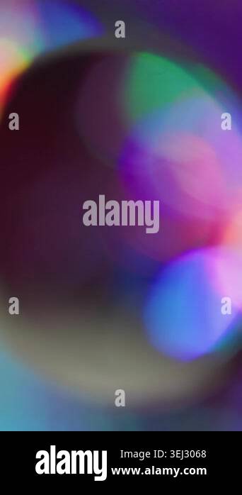 Vertical video. Round bokeh prism. Leak illumination. Neon color sphere ...