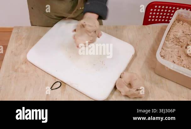 Sculpting pottery. Ceramic handmade. Unrecognizable female artisan ...
