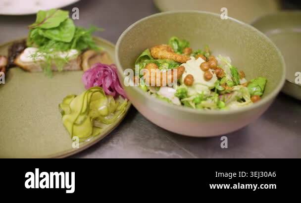 Serving brunch. Culinary catering. Unrecognizable chef hands cooking ...