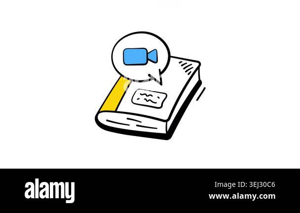 Hand drawn animated icon of a book with a video symbol representing ...