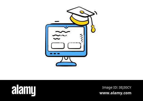 Graduation cap on computer denoting elearning, digital classes and ...