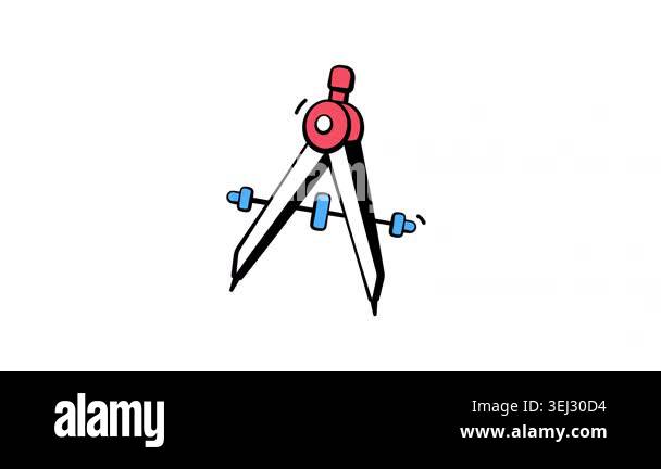 Doodle animated icon of compass tool, for geometry, mathematics, and ...